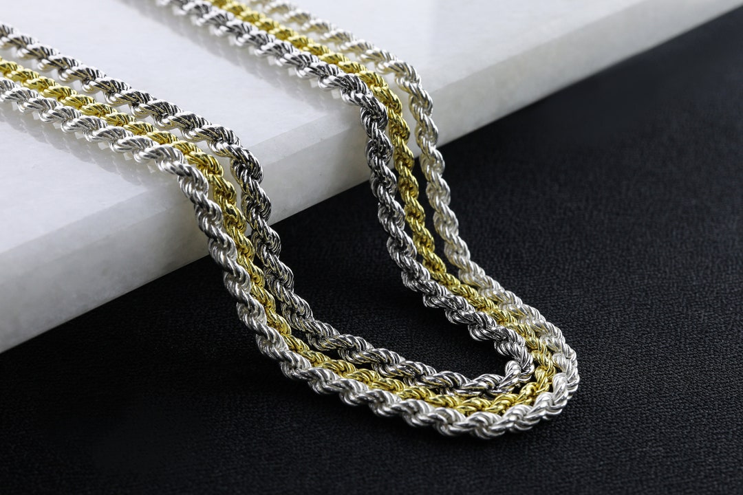 925 Sterling Silver Rope Chain Necklace, Real Silver Rope Necklace ...