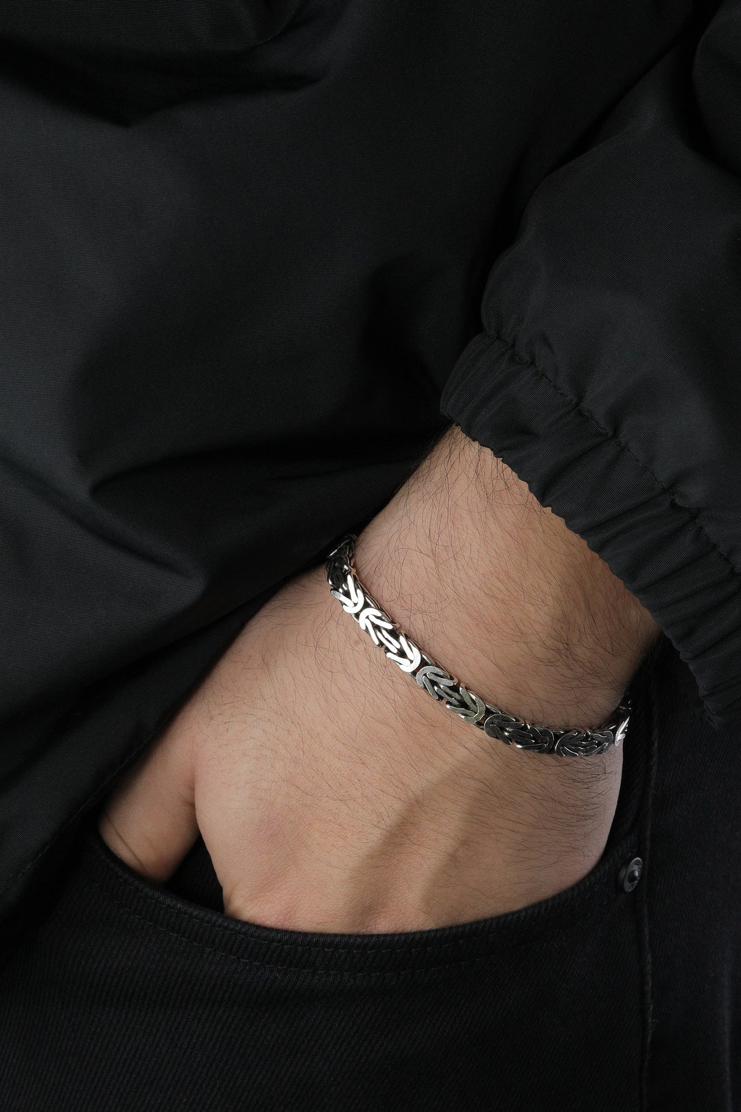 925 Sterling Silver Flat King Chain Bracelet, Real Silver Byzantine ...
