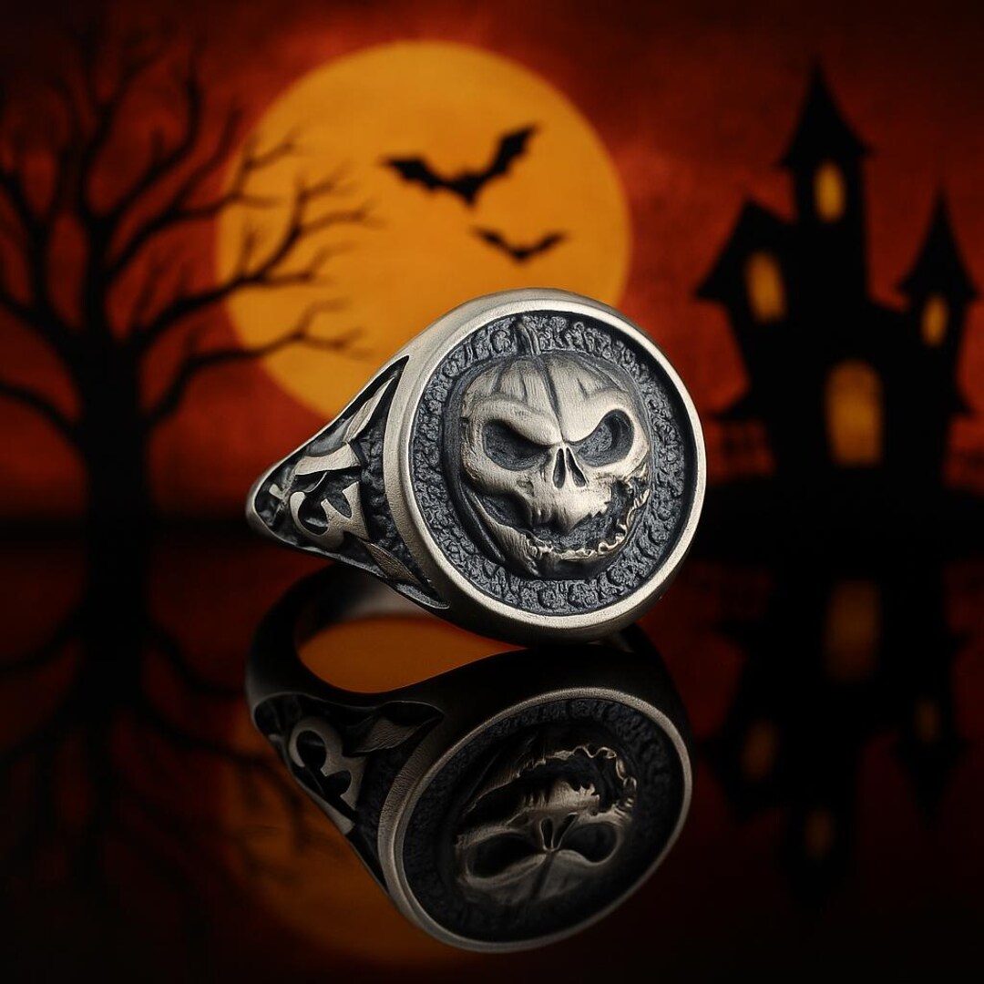 Silver Pumpkin Head Ring: Witchy Rings, Gothic Spooky Jewellery ...