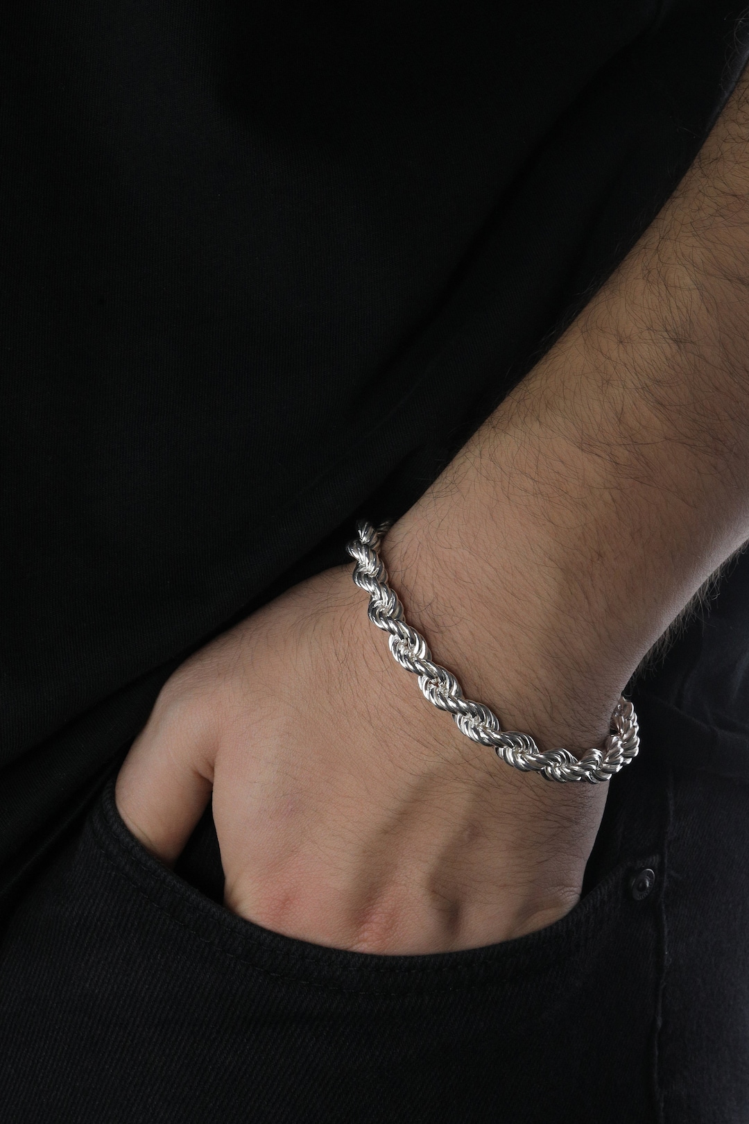 Sterling Silver Rope Chain Bracelet, Real Silver Rope Bracelet, Handmade Layering Chain, Silver ...