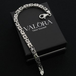 925 Sterling Silver Flat King Chain Bracelet, Real Silver Byzantine ...