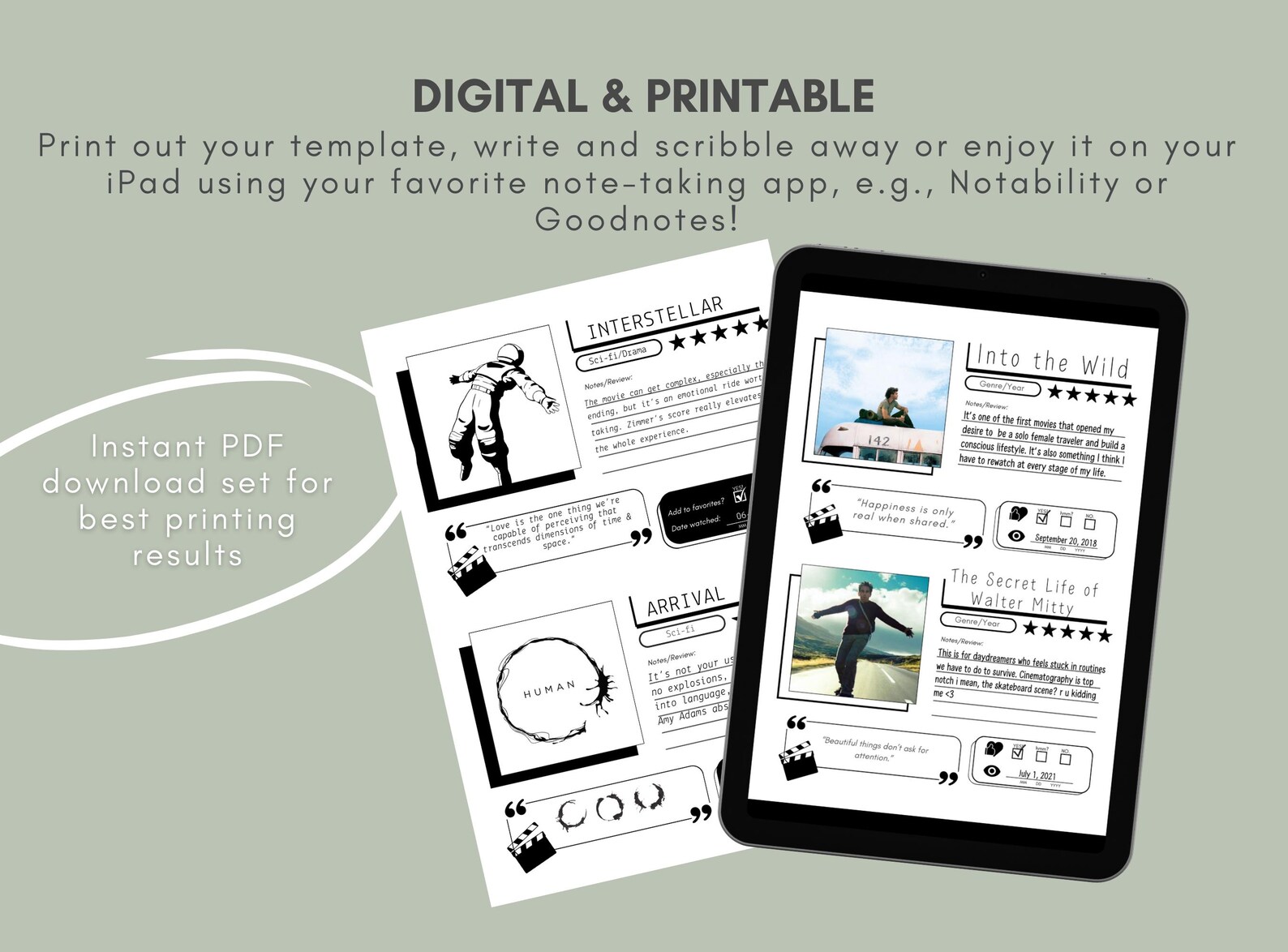Movie Journal Template: Film Lover's Movie Tracker (PDF Instant ...