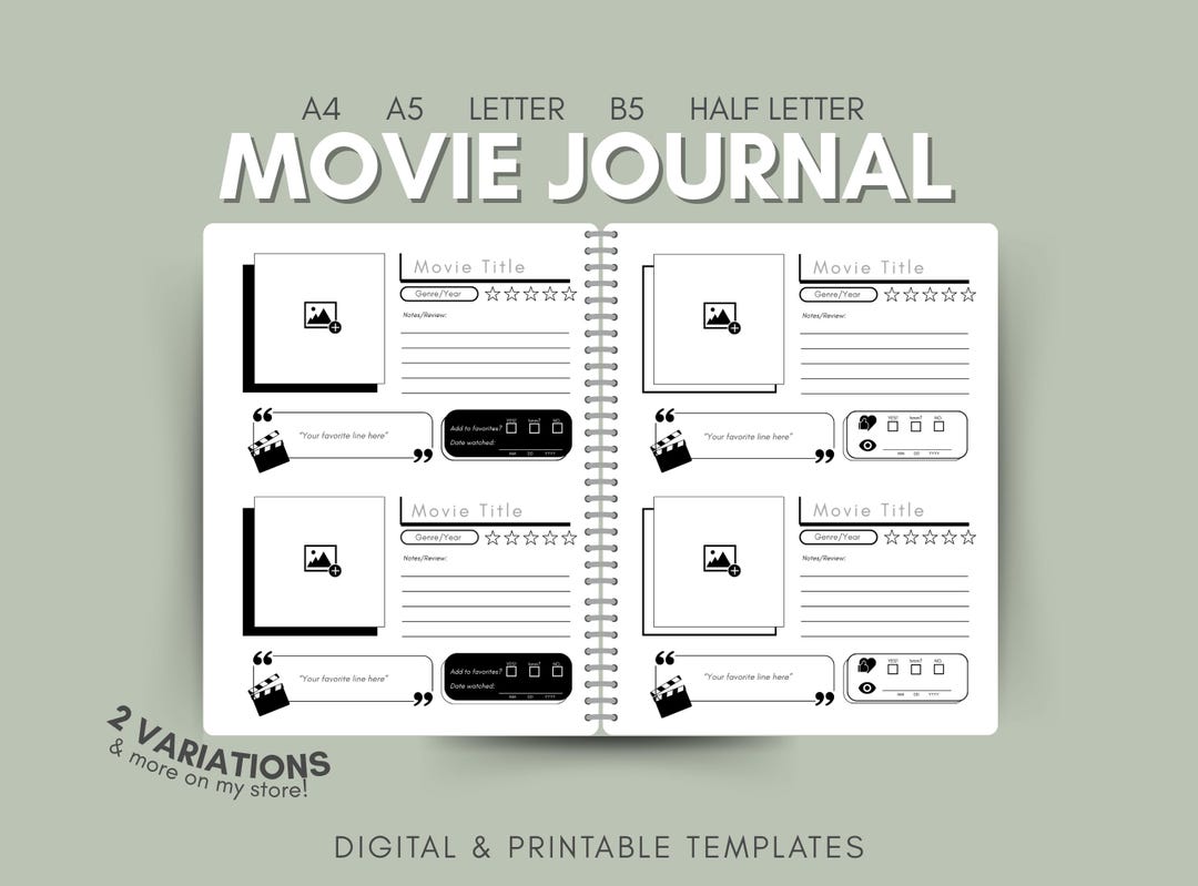 Movie Journal Template: Film Lover's Movie Tracker (PDF Instant ...
