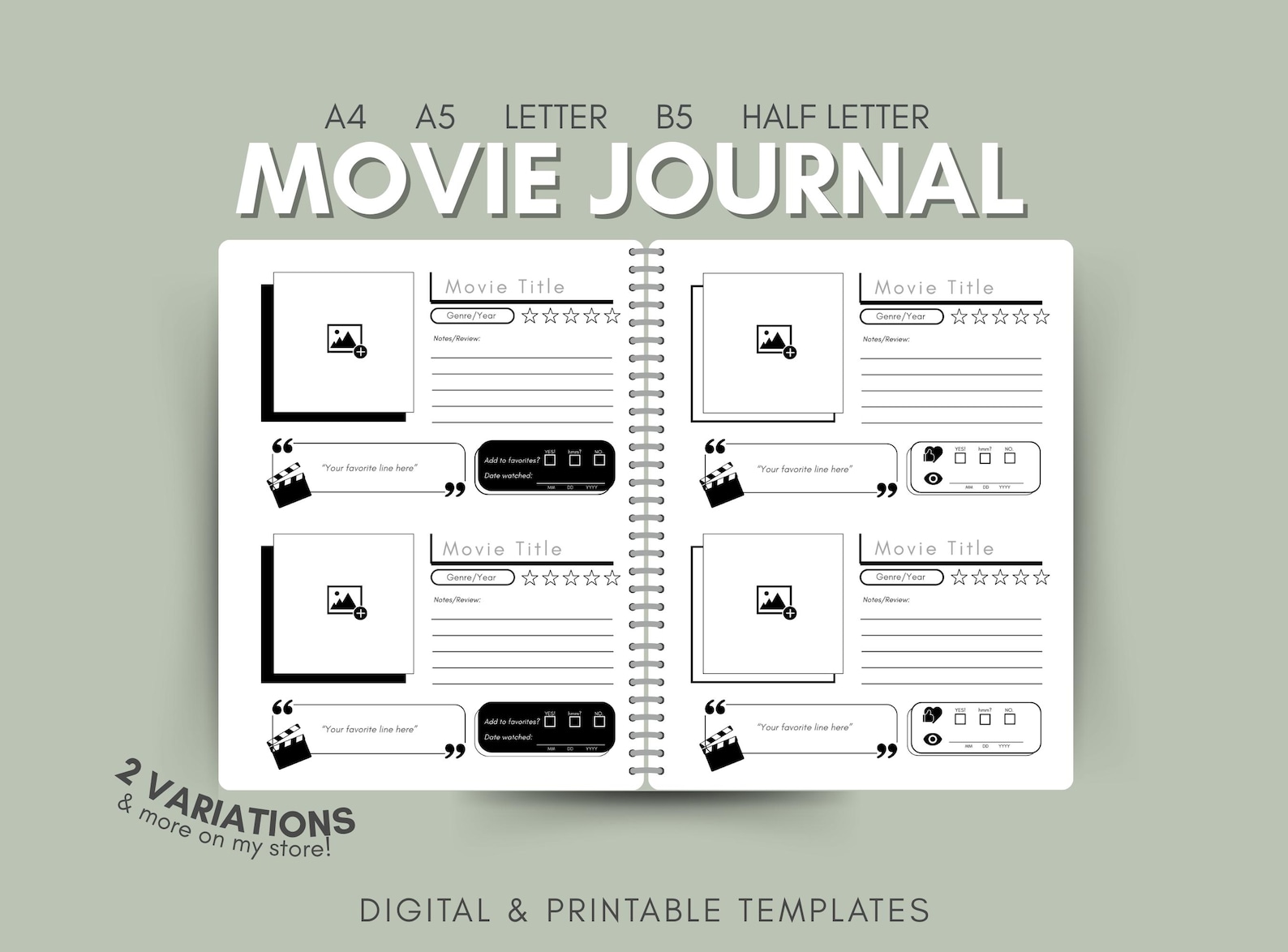 Movie Journal Template: Film Lover's Movie Tracker (PDF Instant ...