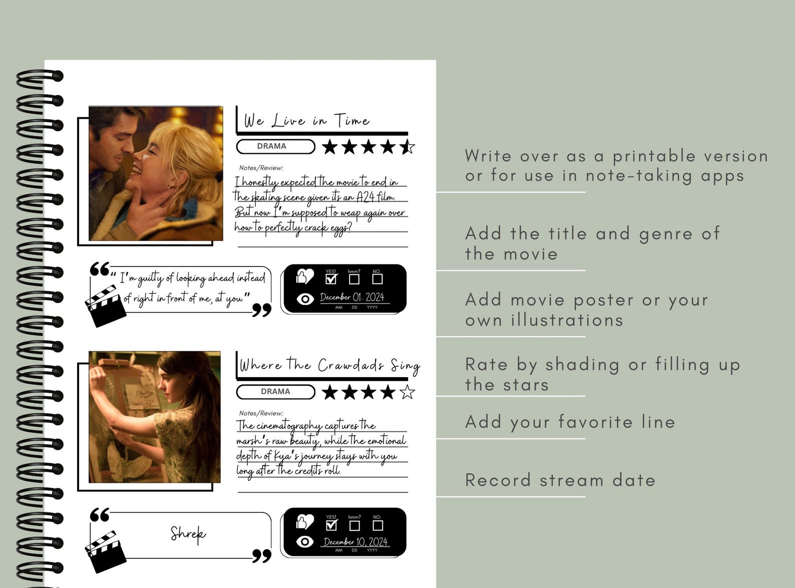 Movie Journal Template Movie Tracker | Digital Printable for iPad ...