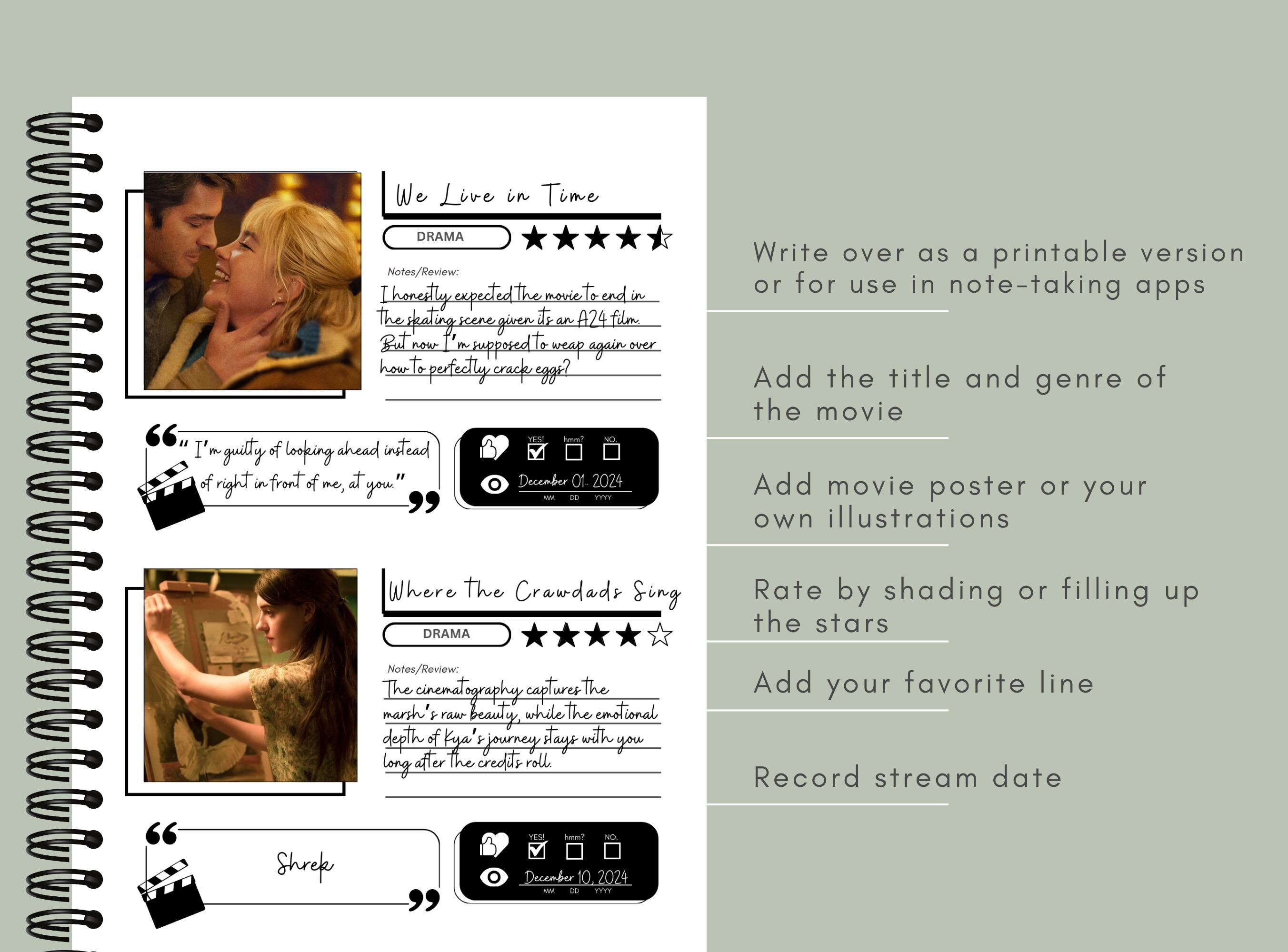 Movie Journal Template Movie Tracker | Digital Printable for iPad ...