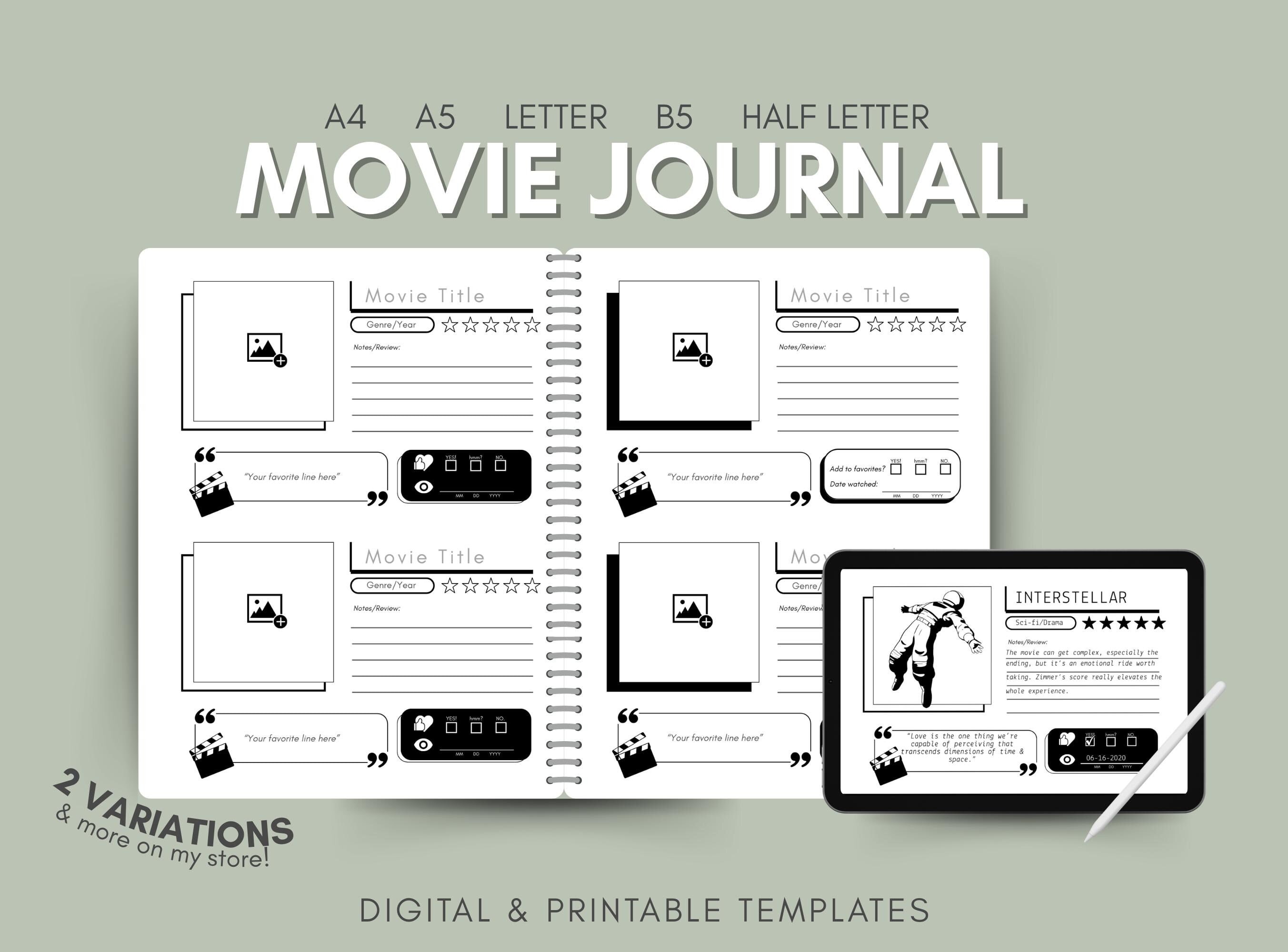 Movie Journal Template Movie Tracker | Digital Printable for iPad ...