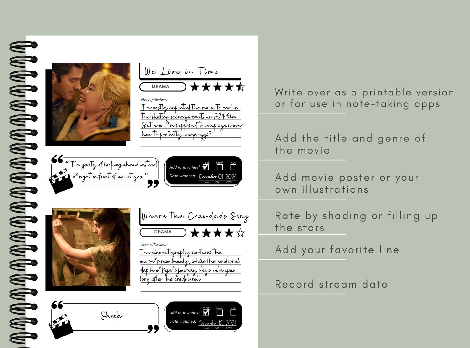 Movie Journal Template: Film Lover's Movie Tracker (PDF Instant ...