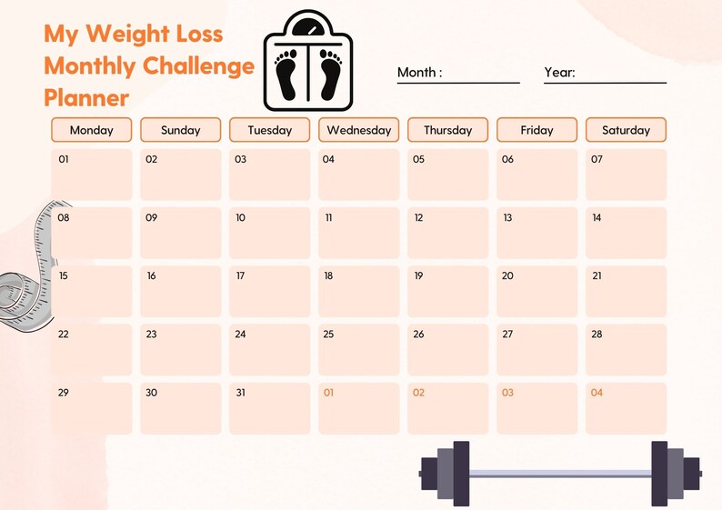 Printable Weight-loss Monthly Challenge Planner - Etsy