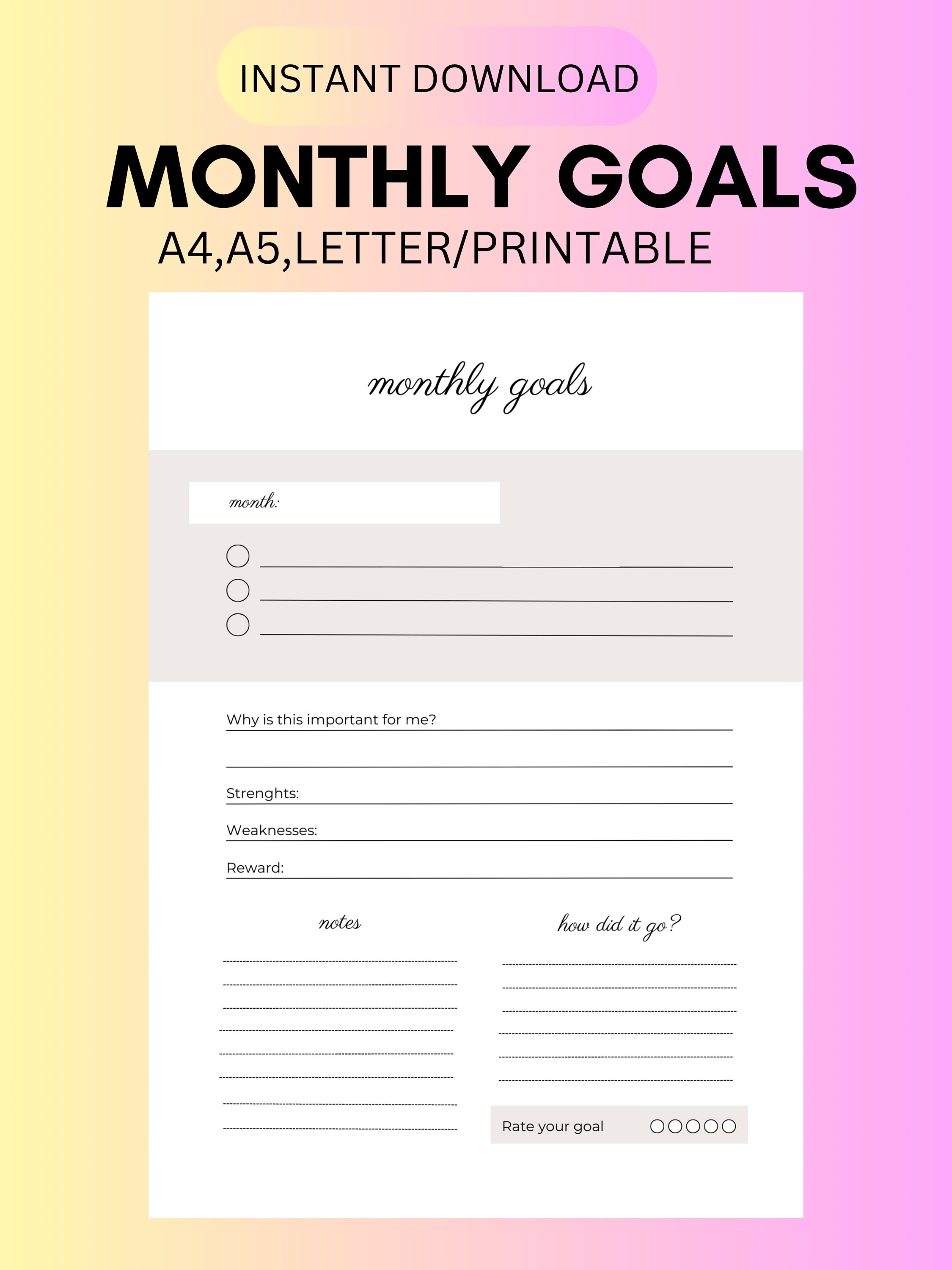 Weekly Meal Planner, Grocery List, Rate Your Weeks and Monthly Goals - Etsy
