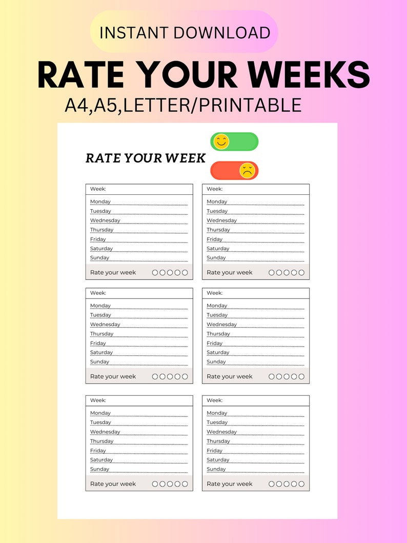 Weekly Meal Planner, Grocery List, Rate Your Weeks and Monthly Goals - Etsy