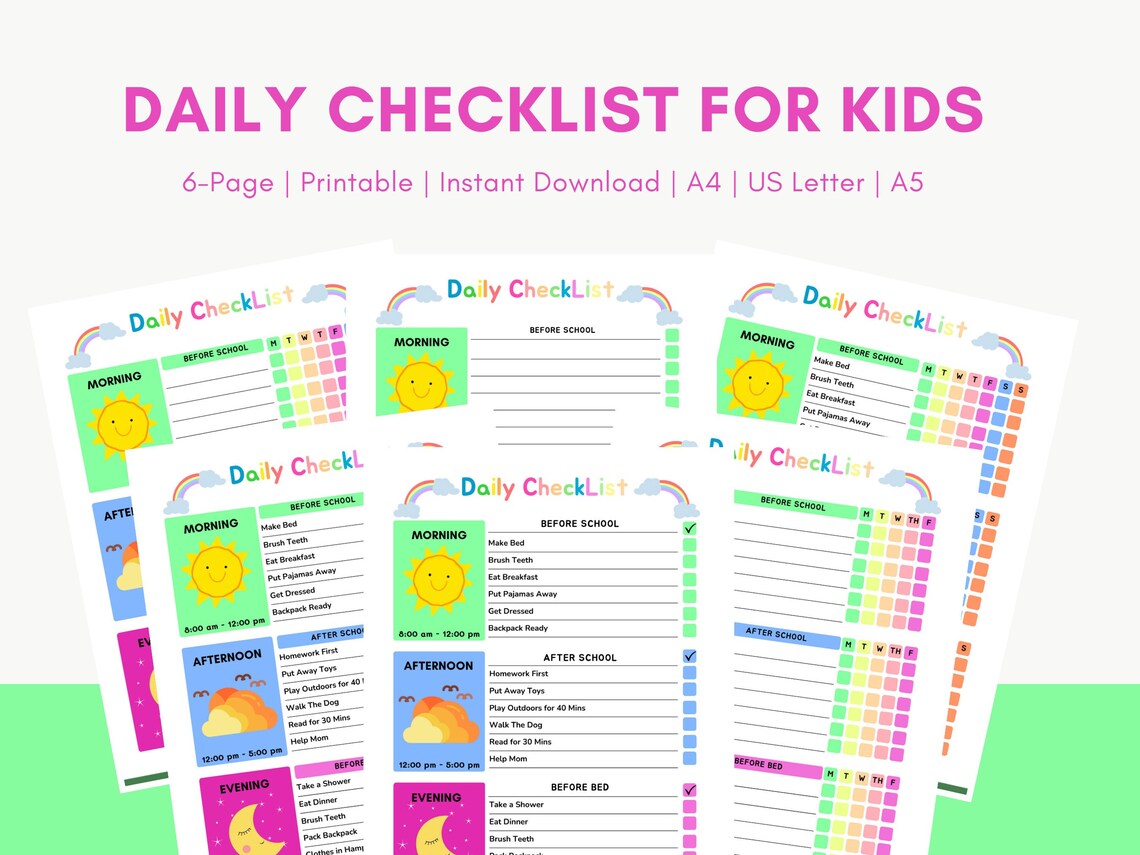 Kids Daily Checklist, Kids Chore Chart, Kids Daily Routine, Kids Daily ...