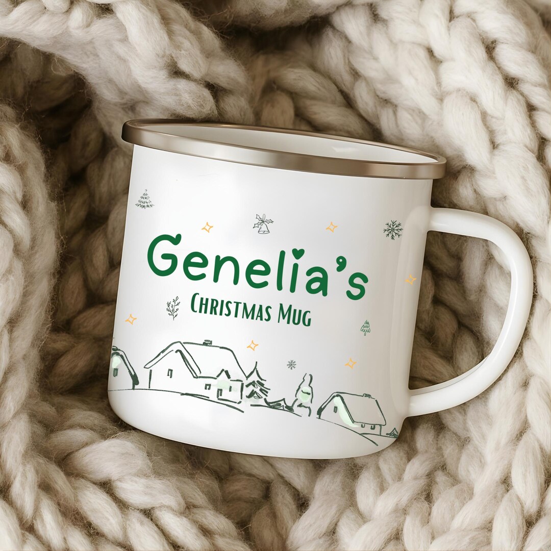Personalised Christmas Enamel Mug – Custom Name Snowman Mug | 12oz ...