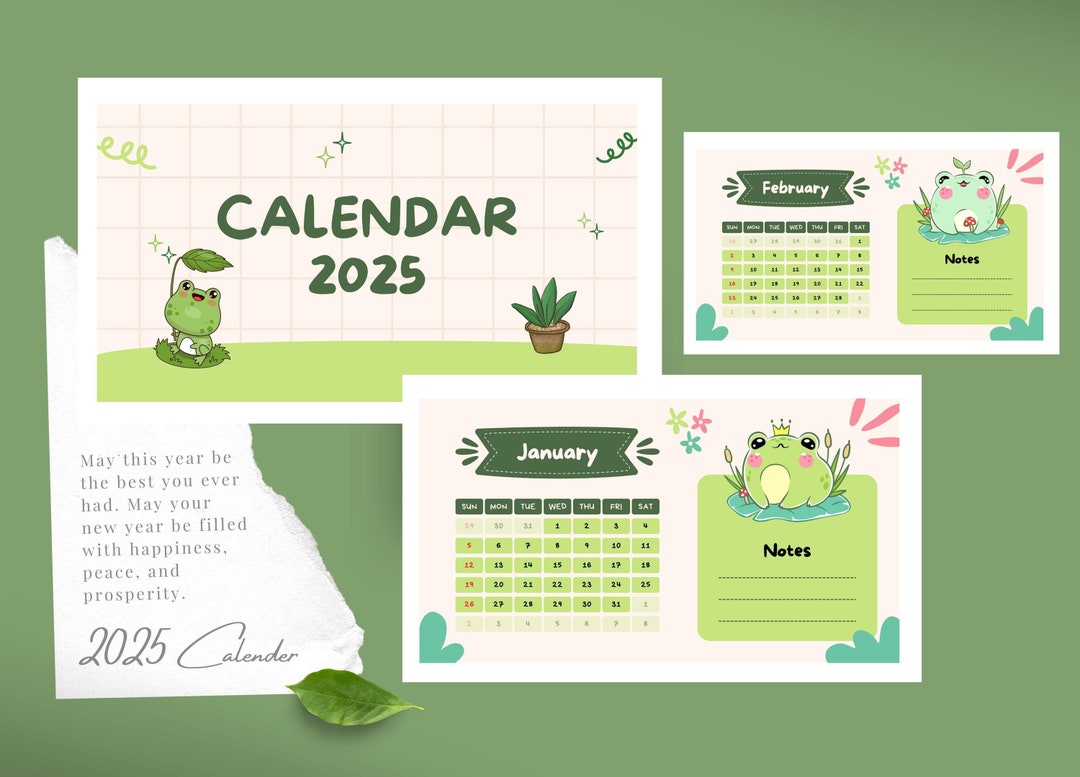 2025 Calendar, Printable 2025 Calendar, Frog Themed Yearly Calendar for ...