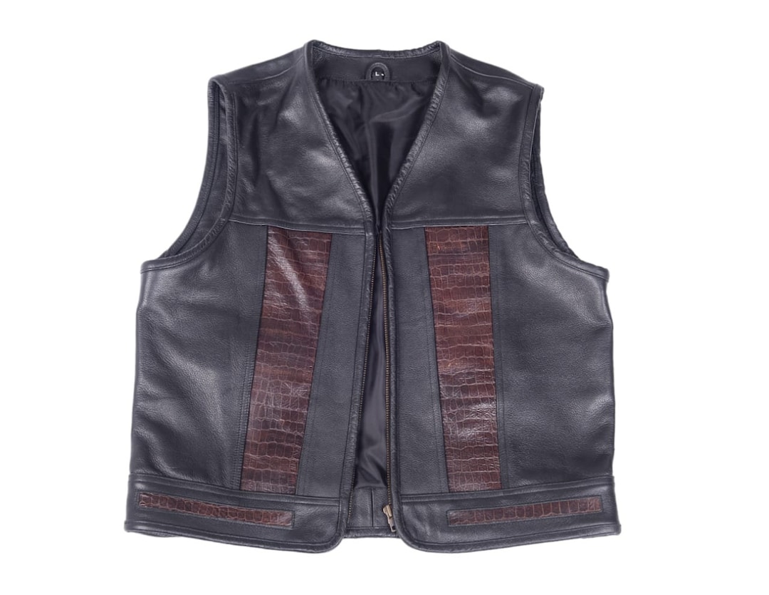 Customized Handmade Leather Biker Club Vest With Croc Design ...
