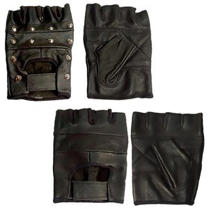 Customized Unisex Black Leather Fingerless Gloves for Riders, Punk ...