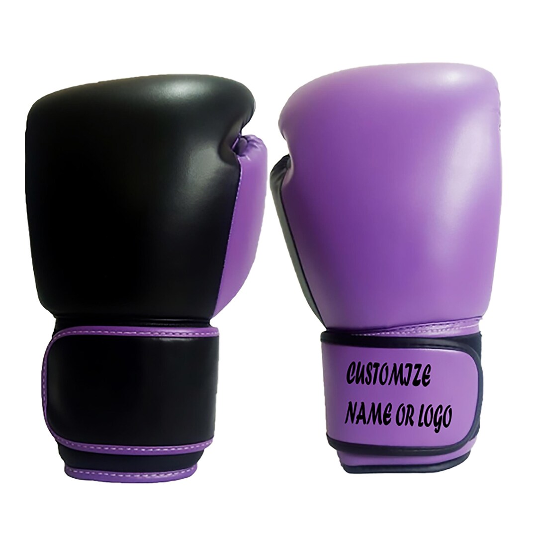 Personalized Black & Purple Leather Boxing Gloves: Sparring, Kickboxing ...