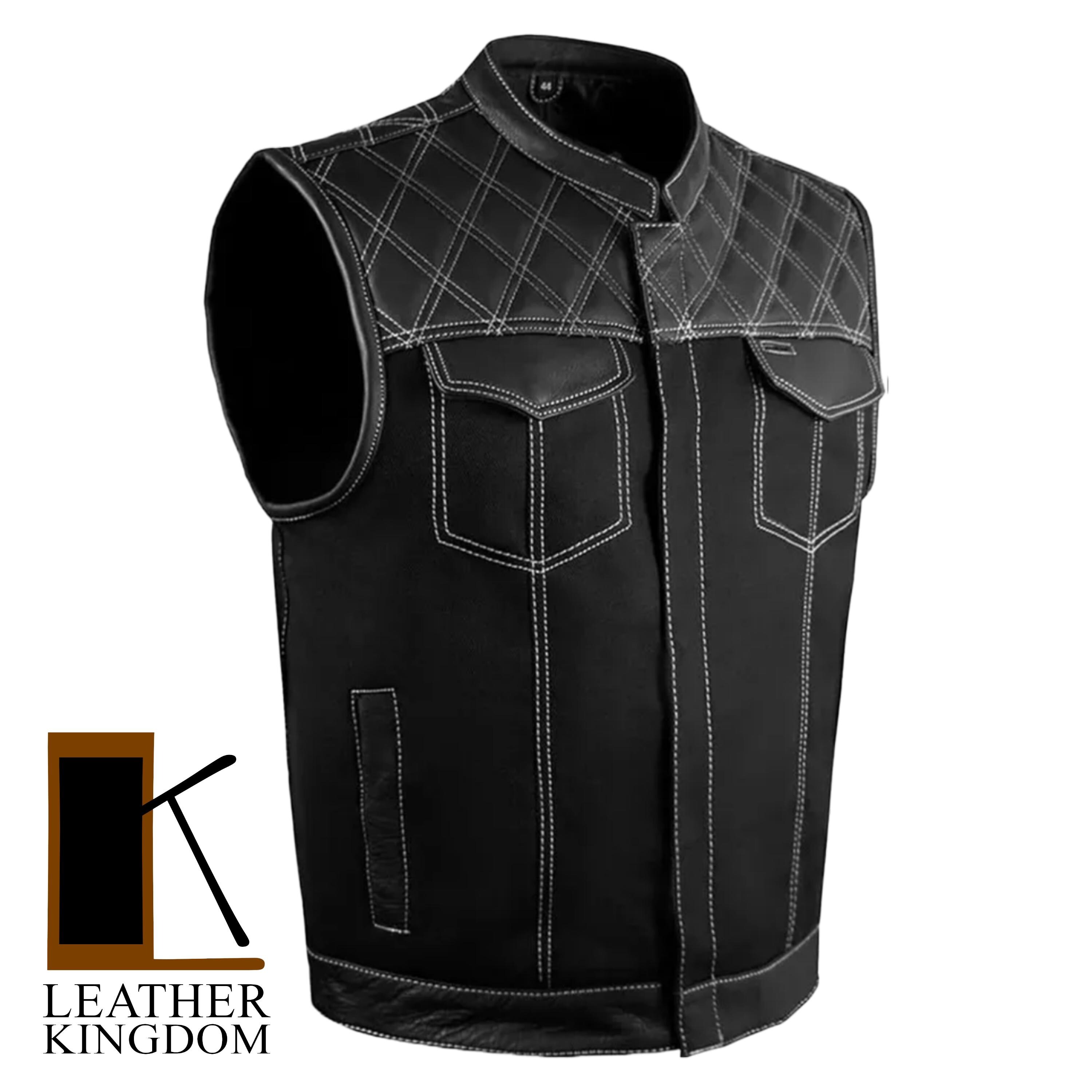Men’s Biker Vest Hunt Club Leather Diamond Quilted Motorcycle Denim ...