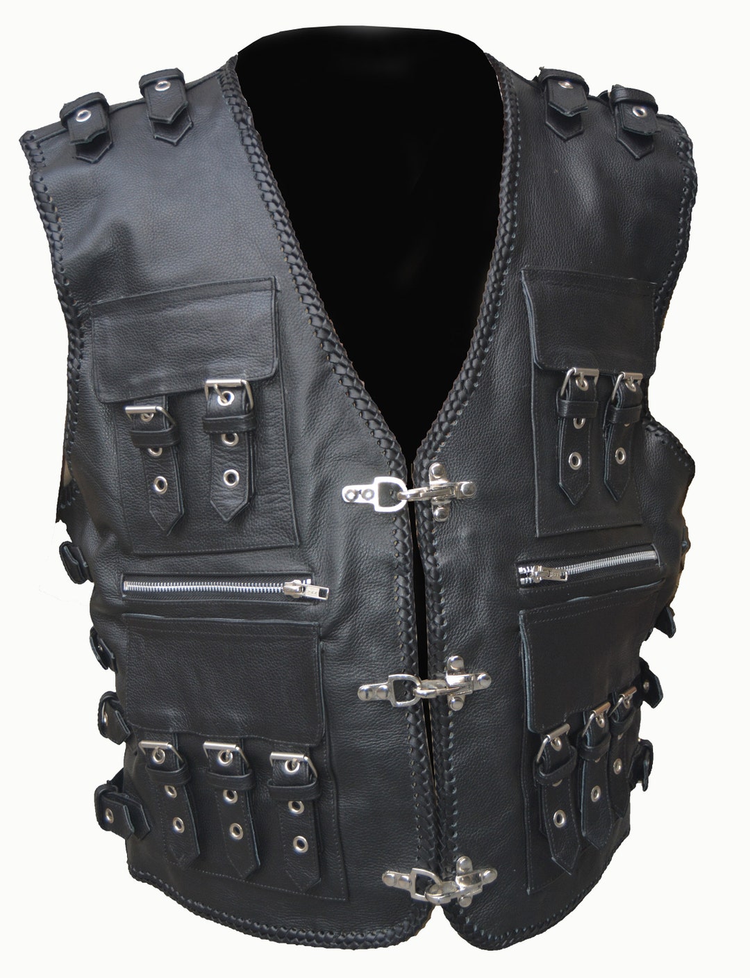 Handmade Black Leather Vest, Pure Leather Vest, Vest for Rider ...