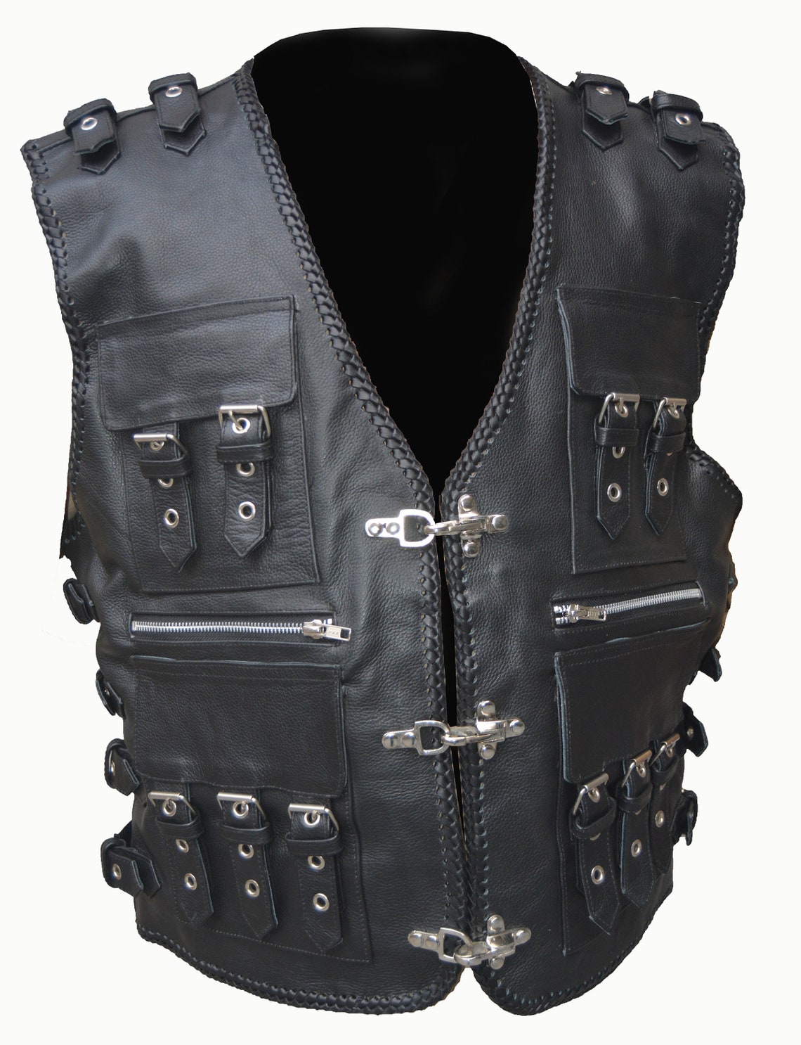Handmade Black Leather Vest, Pure Leather Vest, Vest for Rider ...