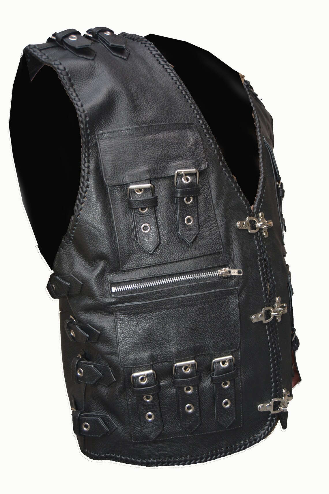Handmade Black Leather Vest, Pure Leather Vest, Vest for Rider ...