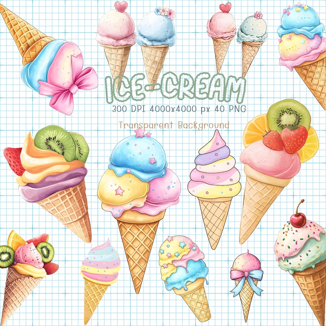 Watercolor Ice Cream Clipart , Ice Cream Png, Dessert Download ...