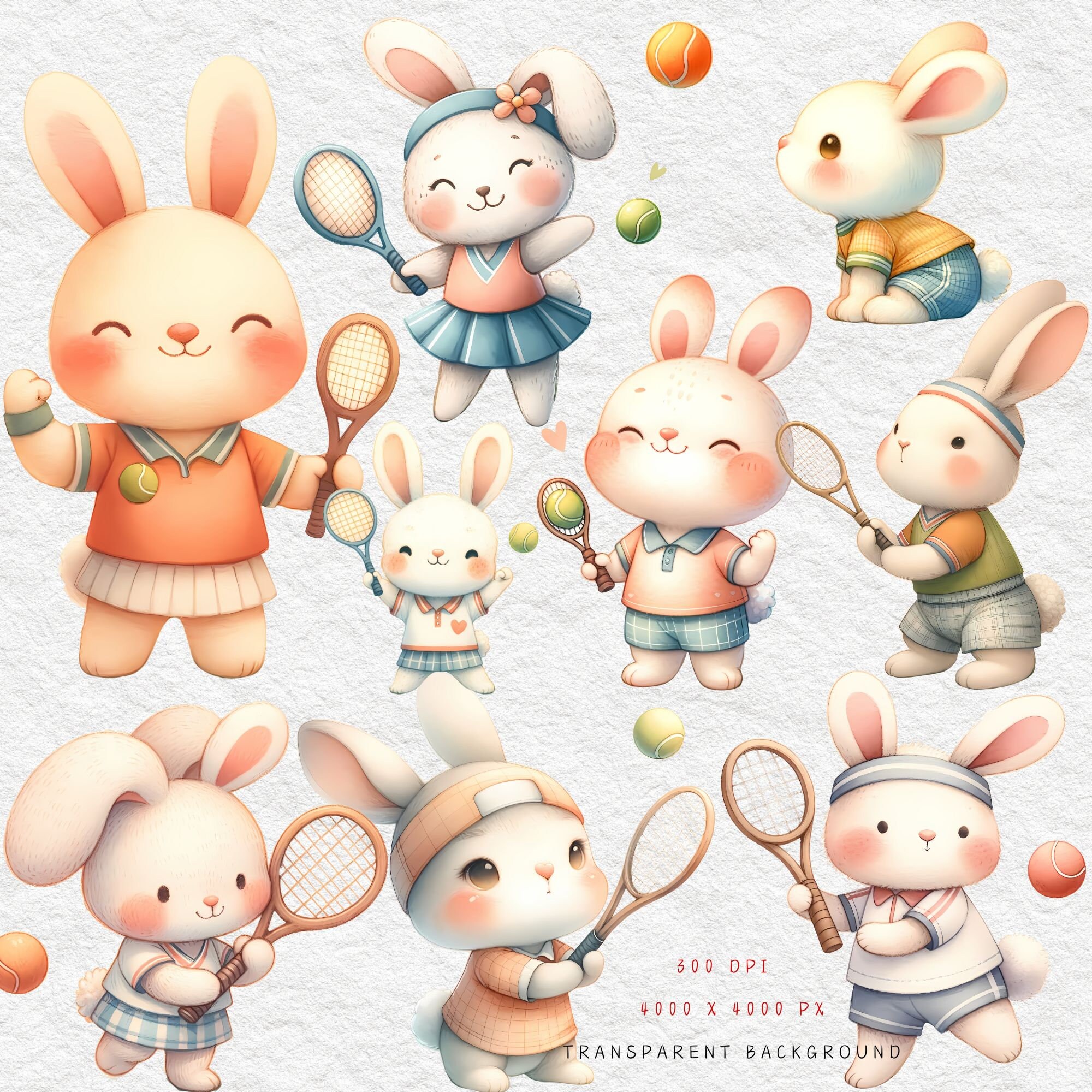 Bunny Tennis Clipart, Sport Animal Clipart, Tennis Clipart, Cute Rabbit ...
