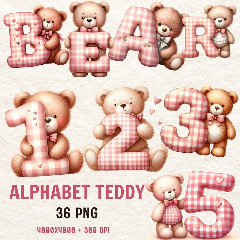 Teddy Bear Alphabet Clipart: Baby Shower Letters & Numbers (PNG, PDF ...