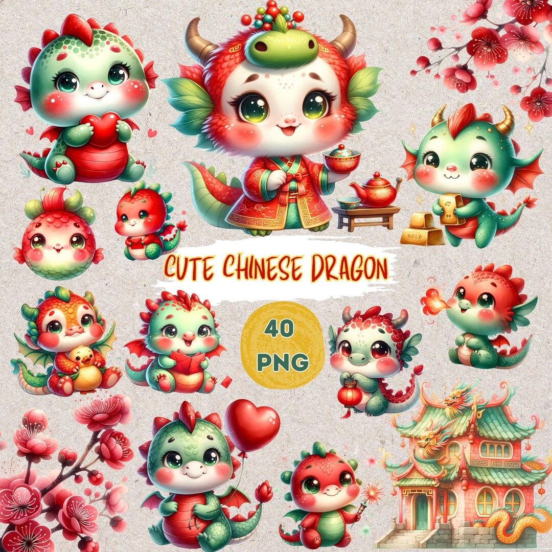 2024 Cute Dragon Clipart Chinese New Year Watercolor Clipart - Etsy