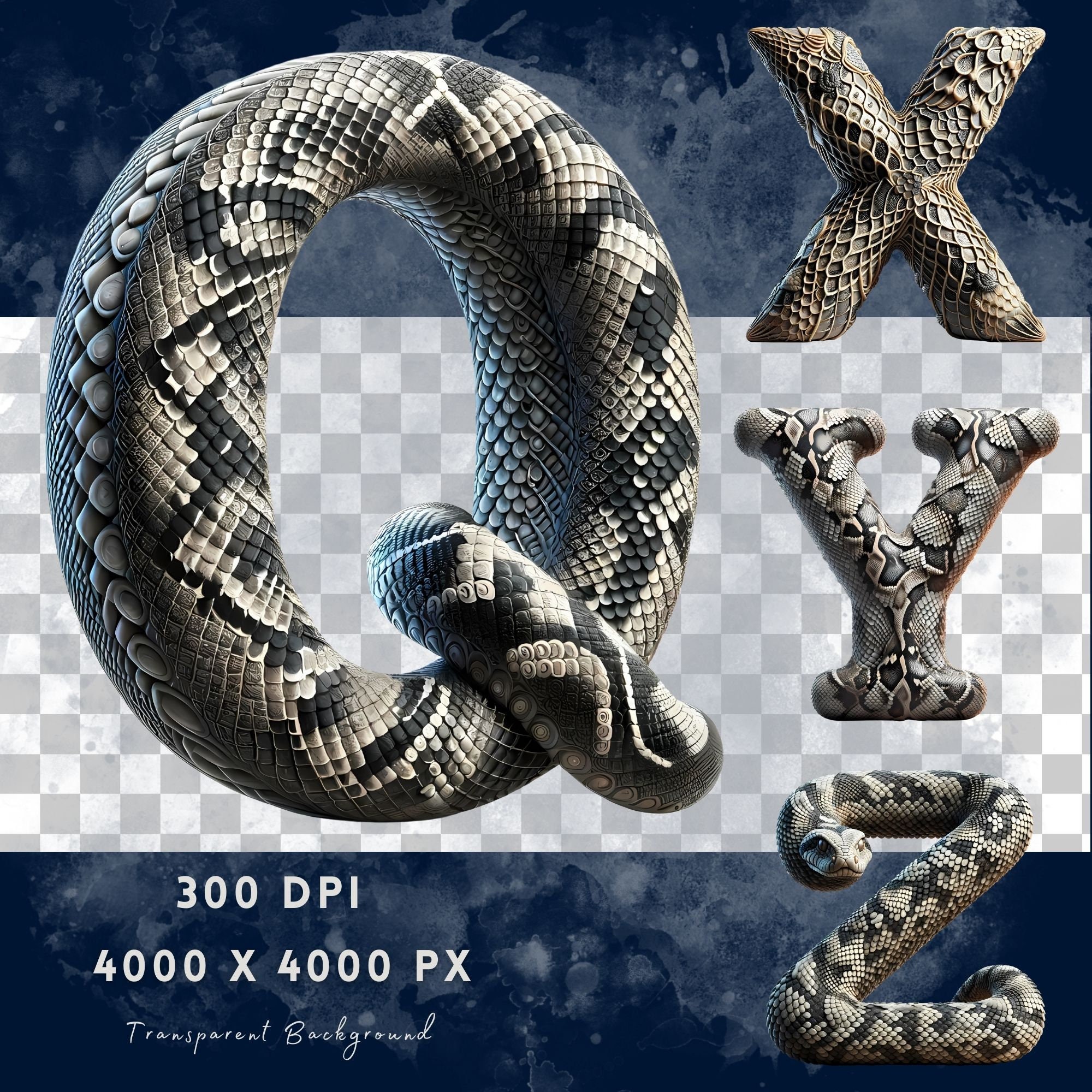 Snake Skin Digital Alphabet Letters, Snake Clip Art, Dragon Alphabet ...