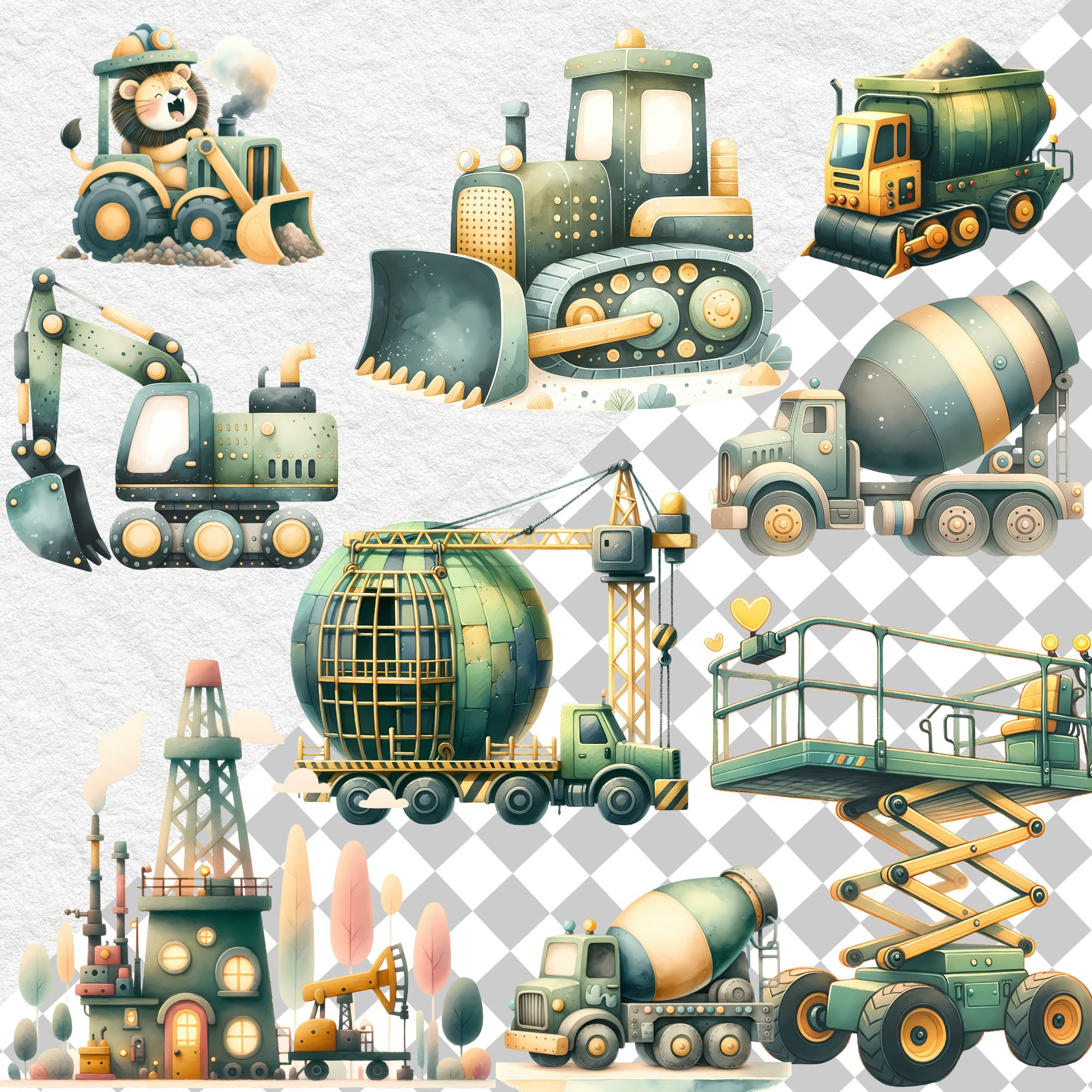 Construction Vehicle Clipart, Crane, Truck, Bulldozer, Excavator ...