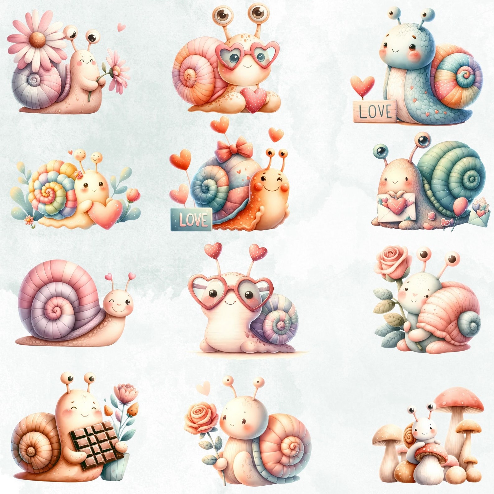 Cute Snail Clipart, Watercolor Snail Clipart, Snail Clipart, Little ...