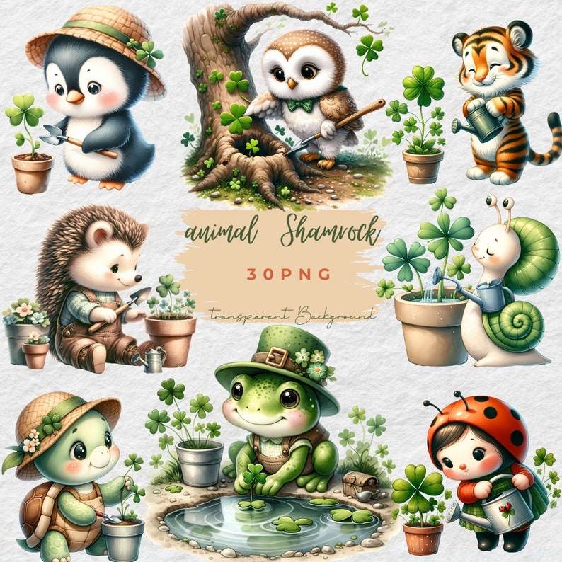 Cute St. Patrick's Day Clipart Bundle, Cute Shamrock PNG, Watercolor ...