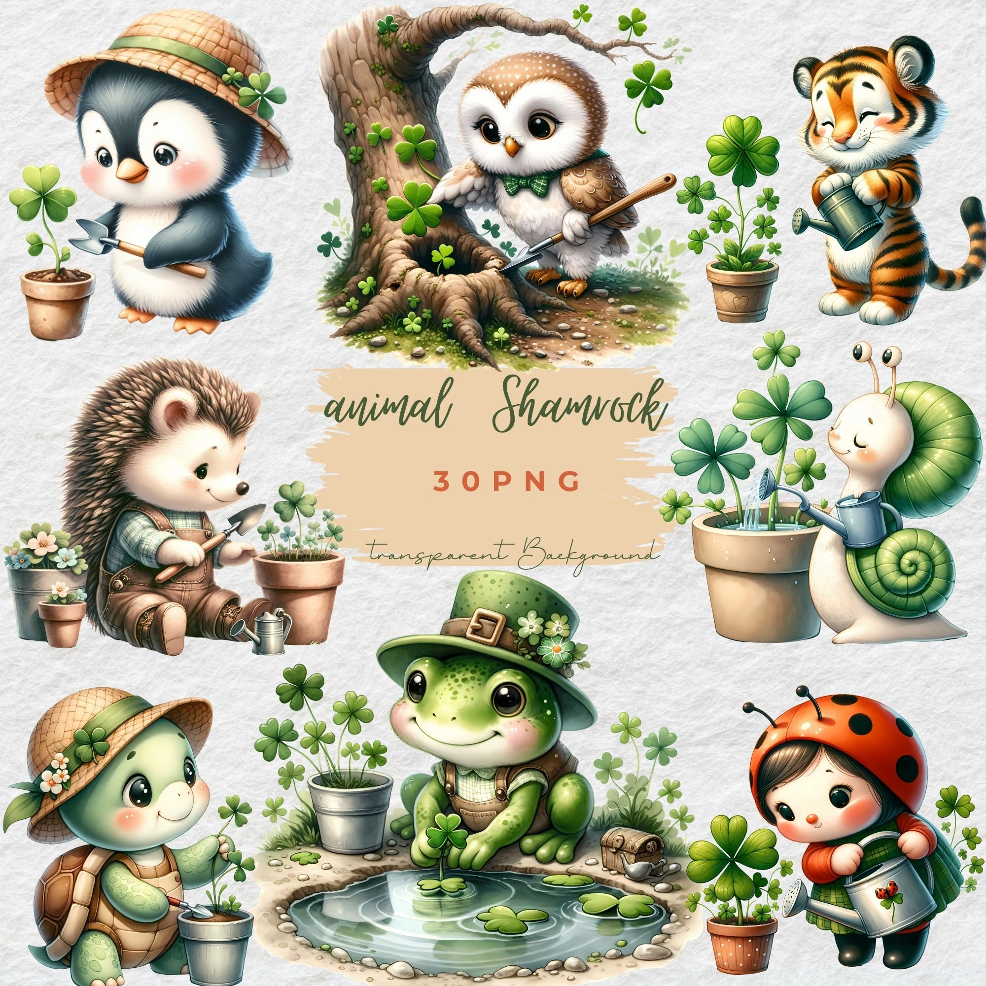 Cute St. Patrick's Day Clipart Bundle, Cute Shamrock PNG, Watercolor ...