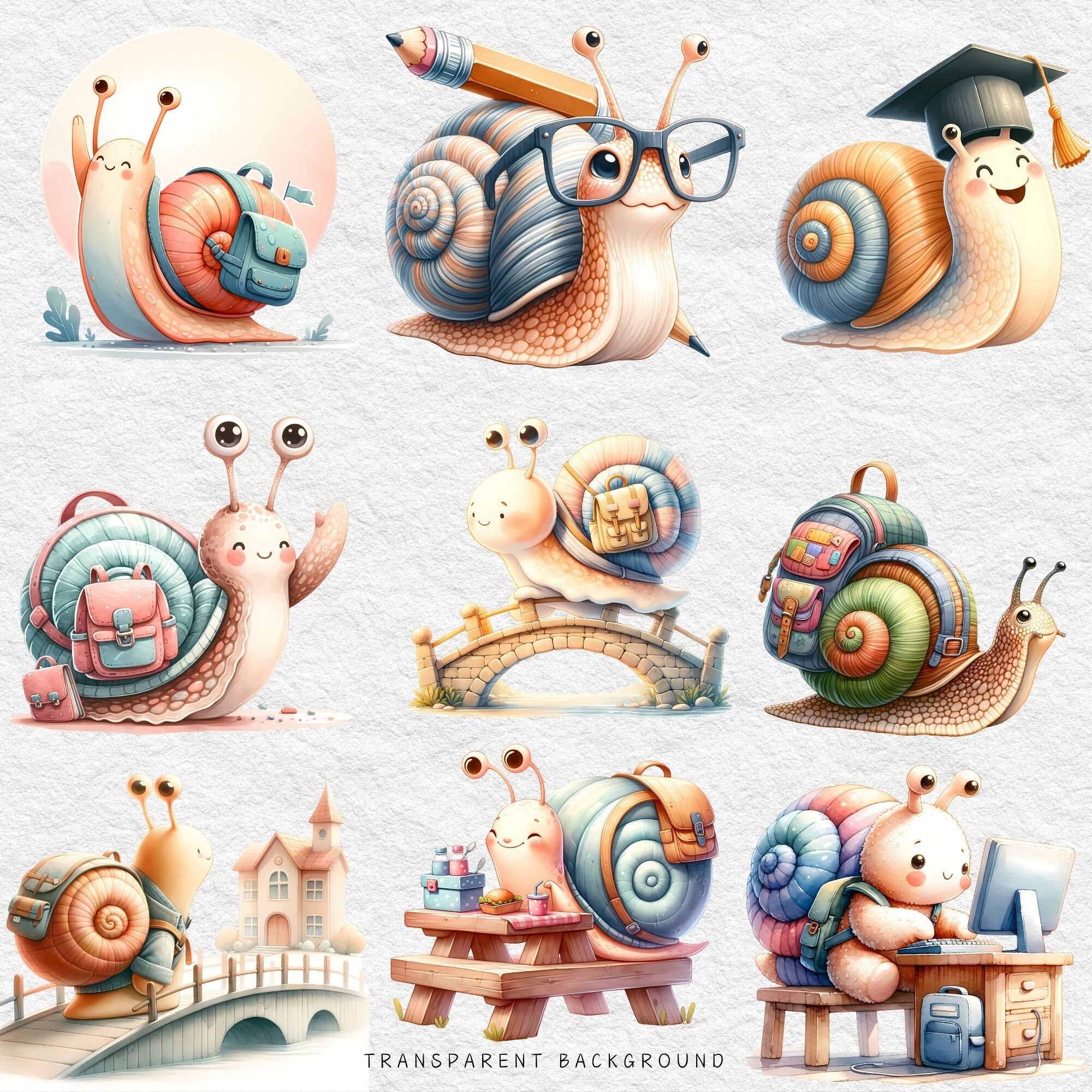 School Animal Watercolor Clipart, Watercolor Snail Clipart, Cute Snail ...