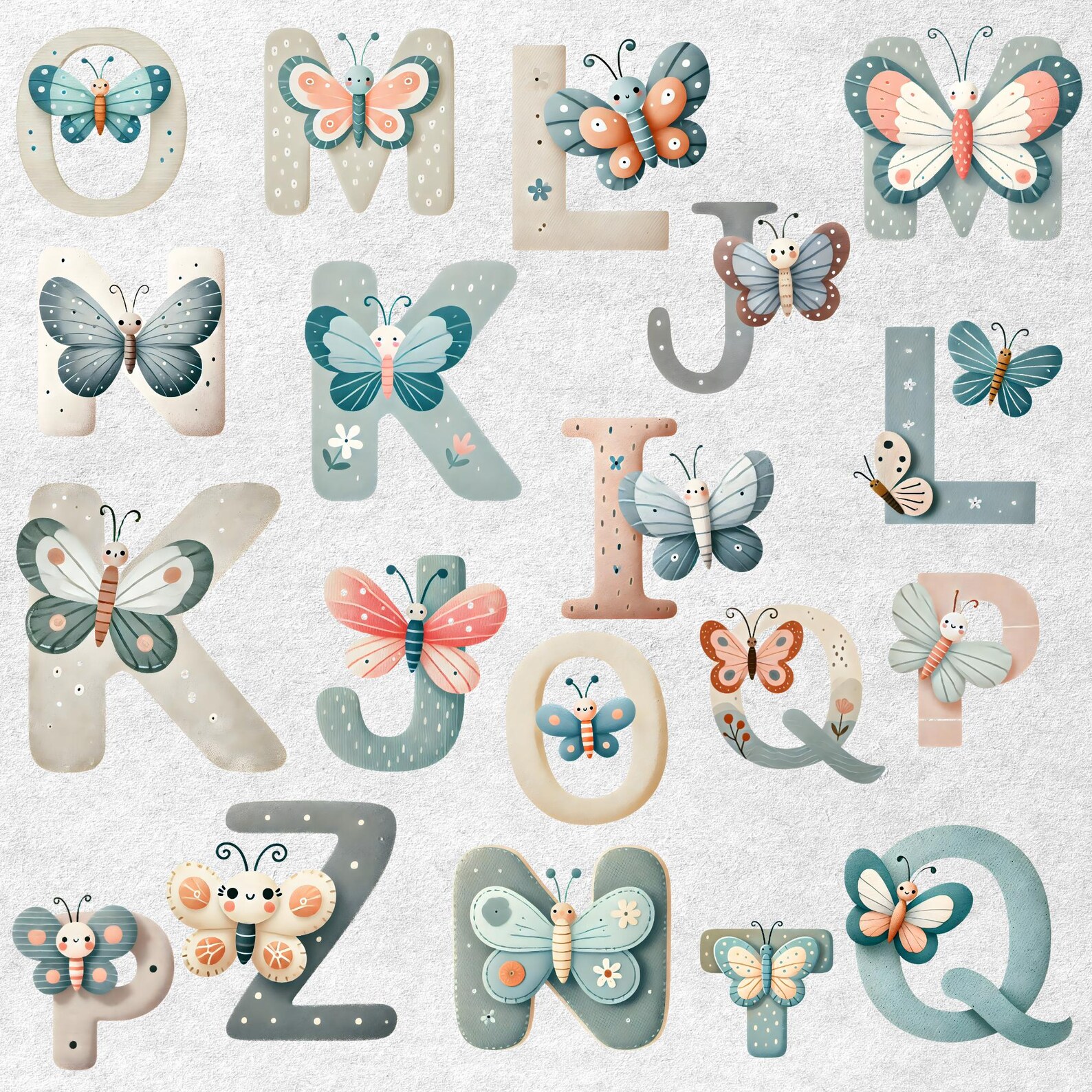 Watercolor Butterfly Alphabet Clipart: Spring Nursery Decor (PNG) - Etsy