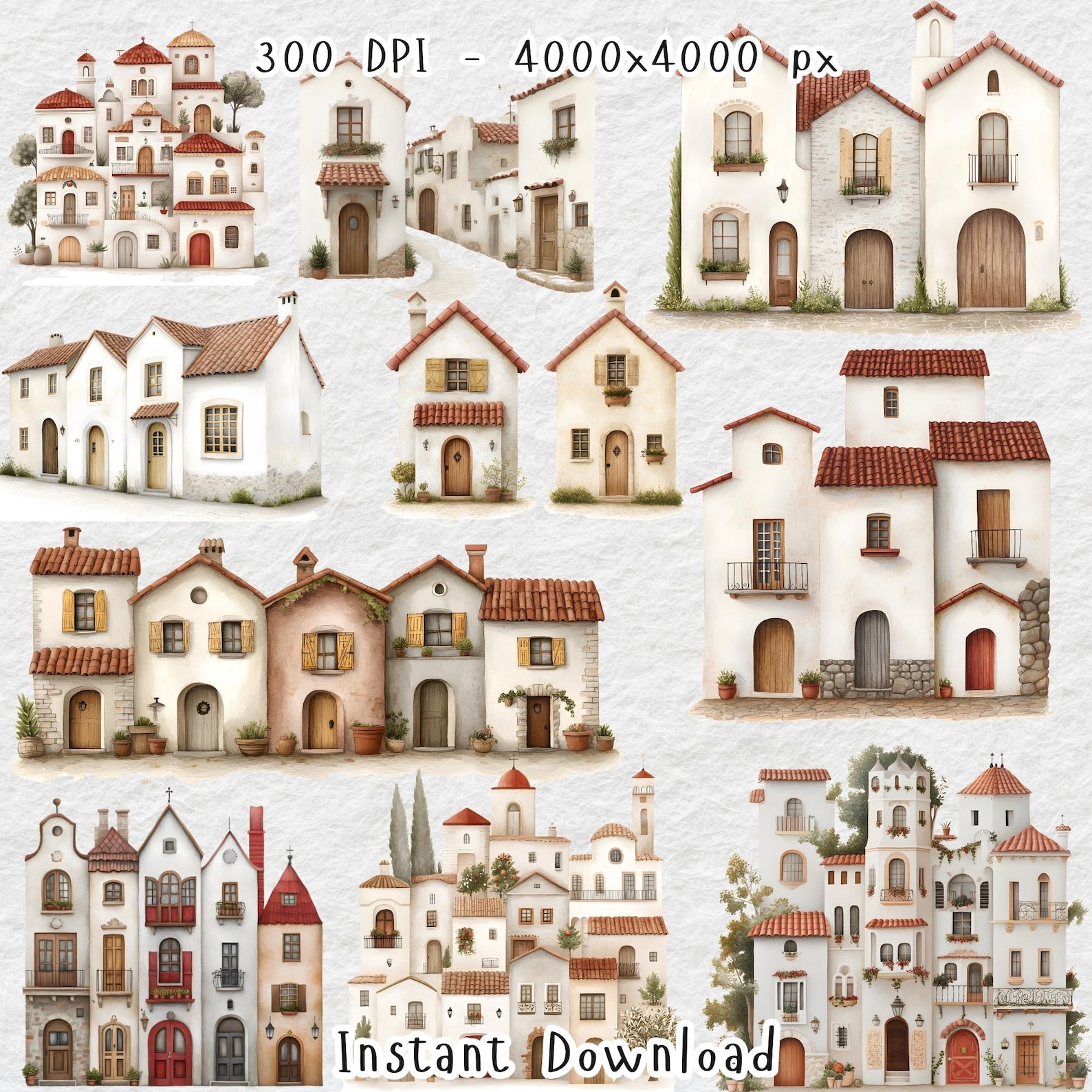 Spanish Style House Clipart: Architectural PNG (PDF Download) - Etsy