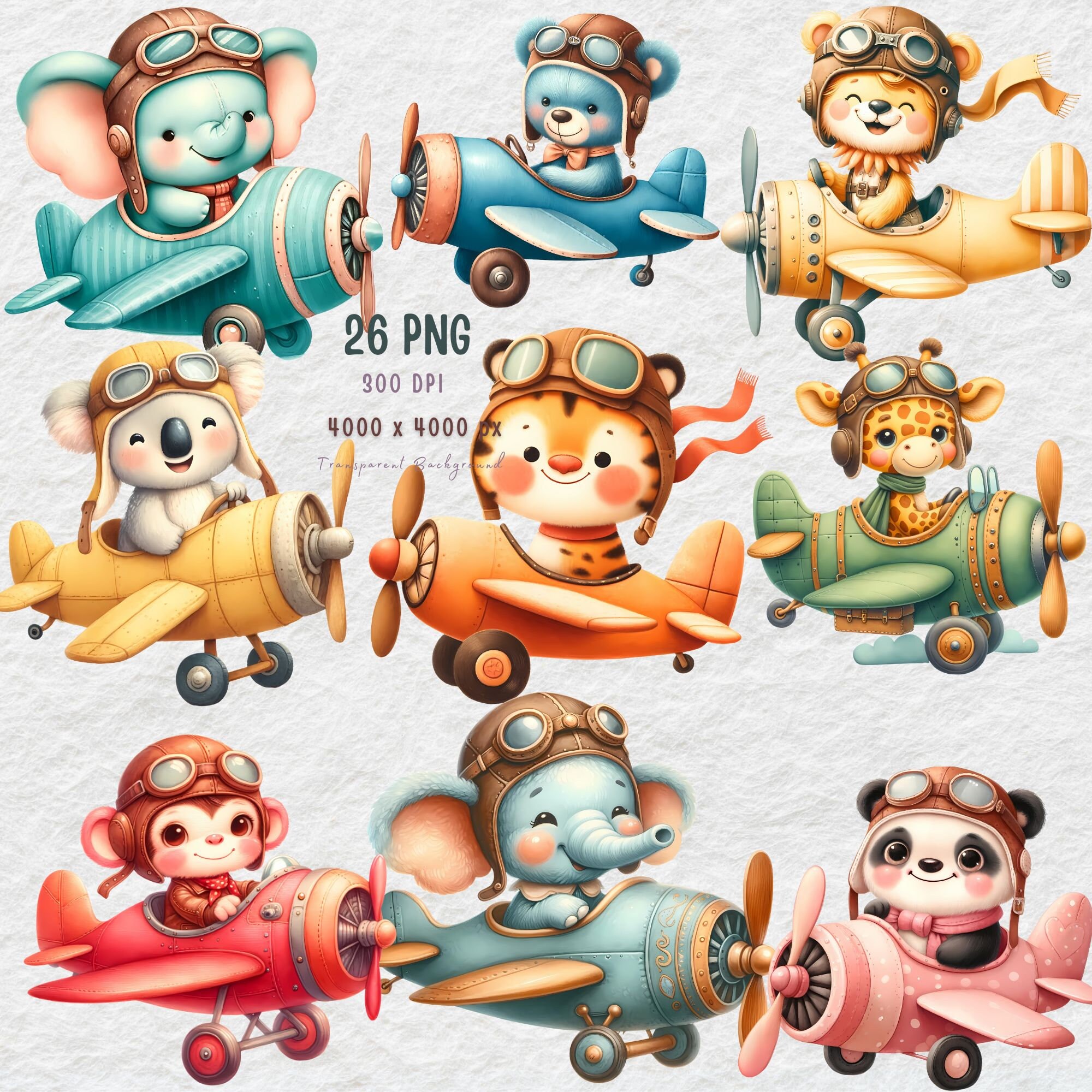 Animal Pilots, Vintage Plane Clipart, Cute Puppy Clipart, Cute Pilot ...