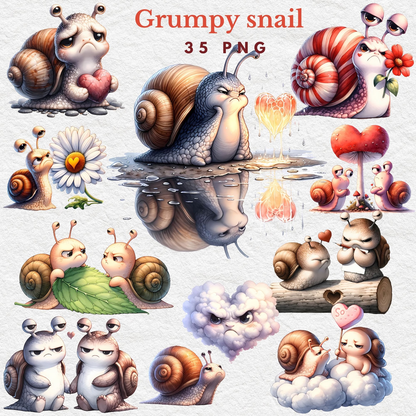 Grumpy Snail Clipart, Watercolor Snail Clipart, Snail Clipart, Little ...