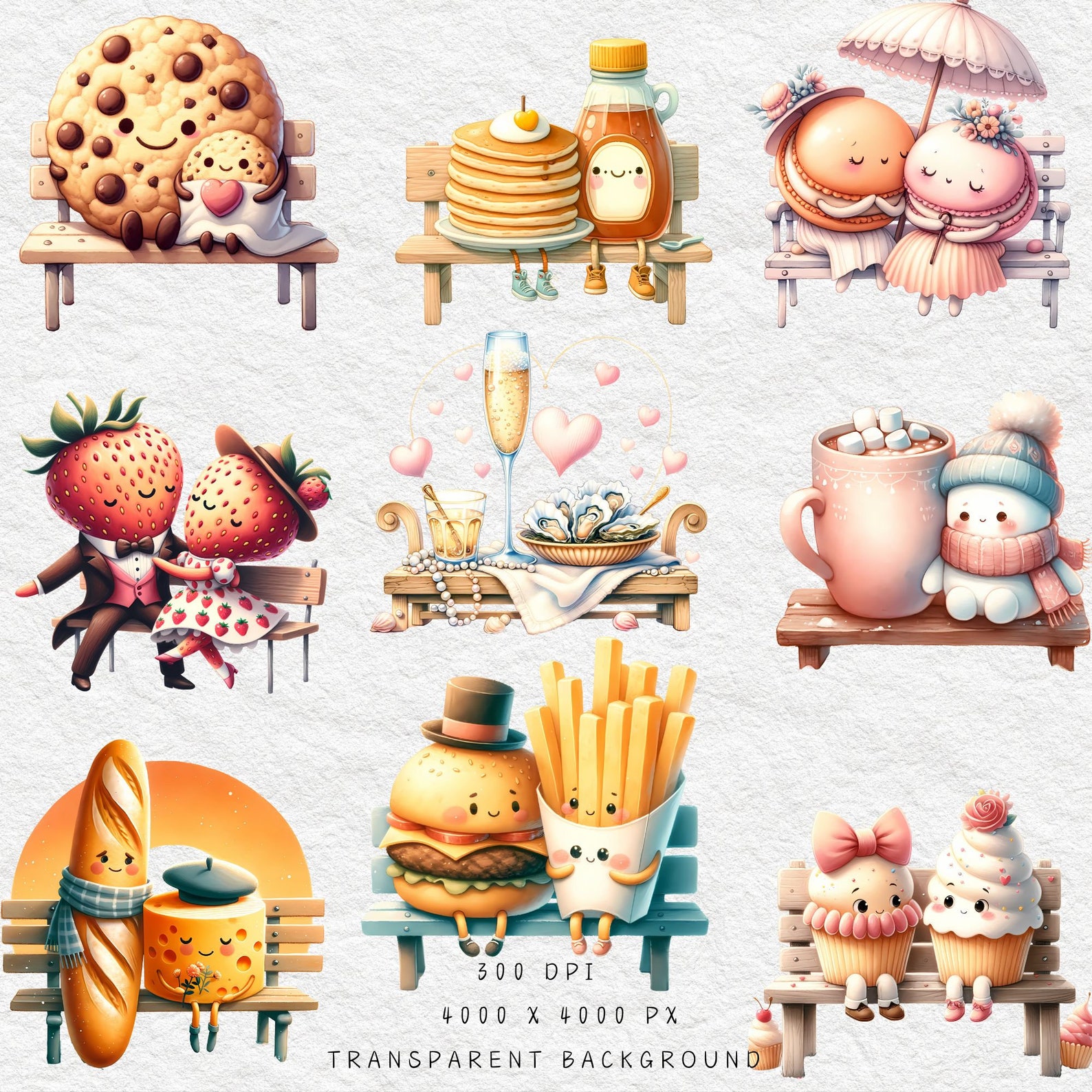 Cute Food Pairs Clipart, Friendship Food, Funny Anniversary, Funny ...