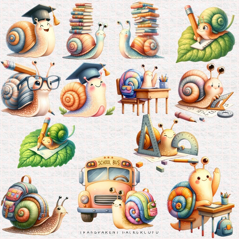 School Animal Watercolor Clipart, Watercolor Snail Clipart, Cute Snail ...