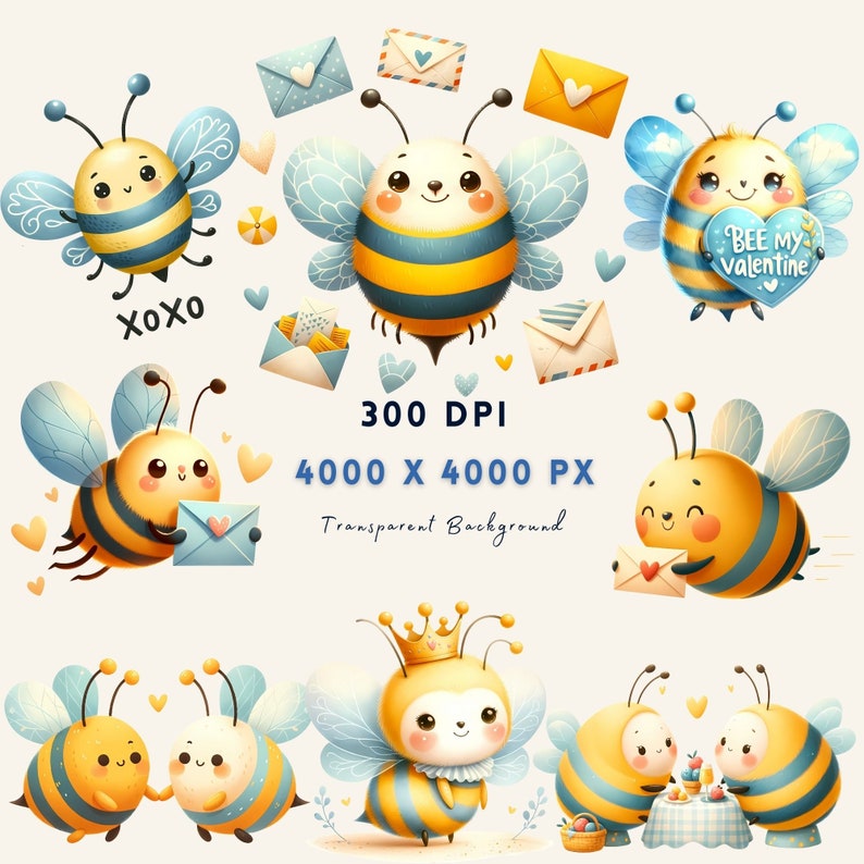Cute Bee in Love Water Color Clipart , Honey Bee With Flower Character ...