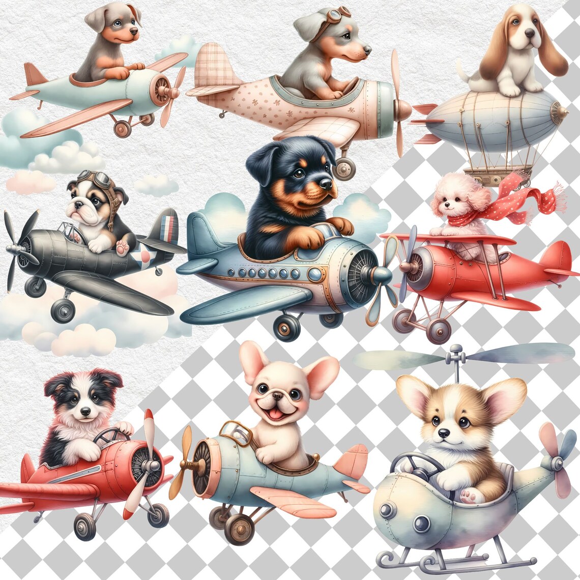 Vintage Pilot Puppy Clipart: Airplane Nursery Art (digital Download) - Etsy