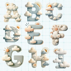 Clouds Alphabets and Numbers Clipart, Cloud Letters PNG, Succulent Font ...