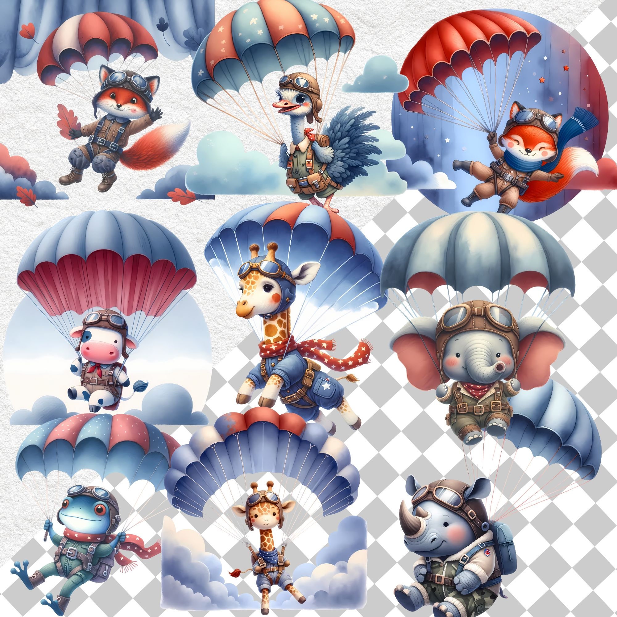Parachuting Clipart, Aviator Clipart, Cute Animals Clipart, Cute ...