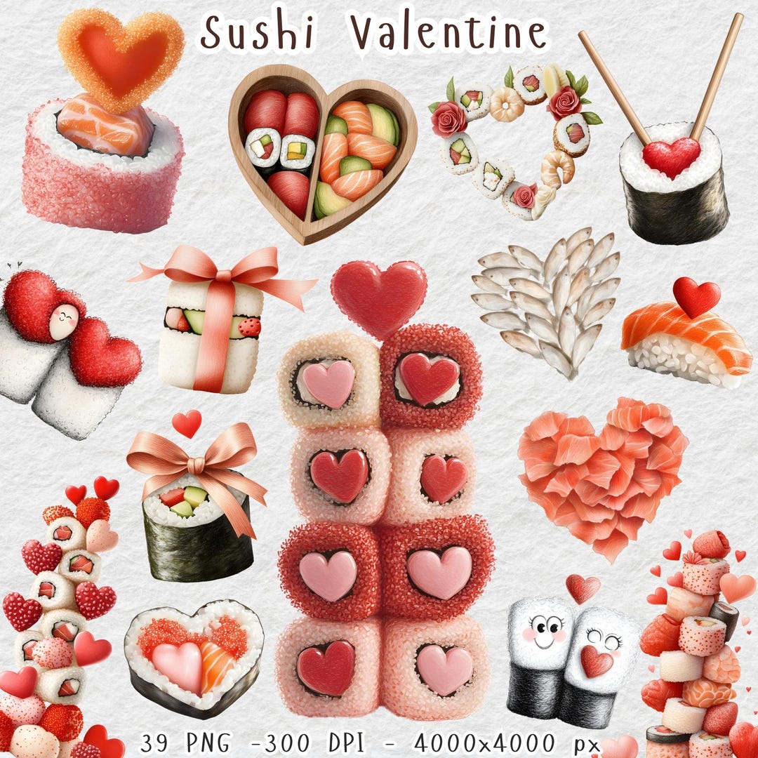 Sushi Valentine , Cute Valentine Clipart, Cute Sushi, Cute Romantic ...