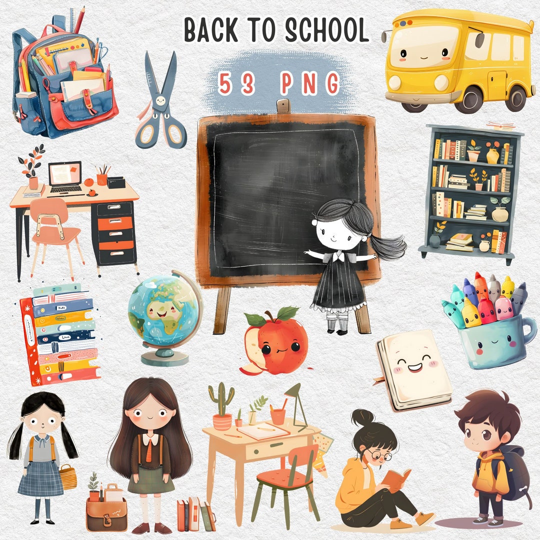 Watercolor Back to School Clipart: 53 PNG Graphics (PDF) - Etsy