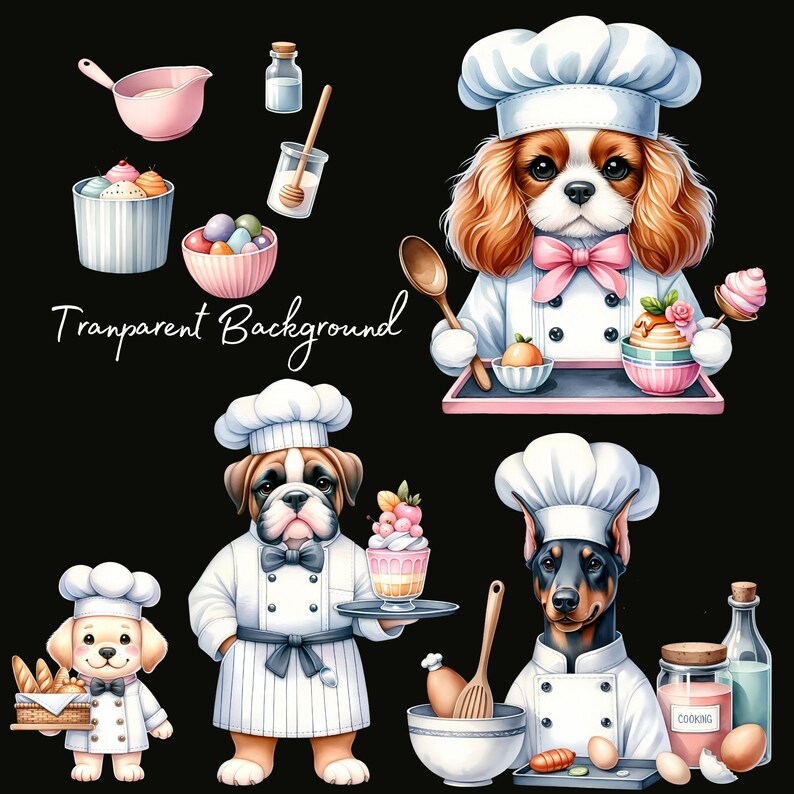 Cute Chef Dogs, Kitchen Clipart, Chef Dog Clipart Bundle, Baker Dog Art ...