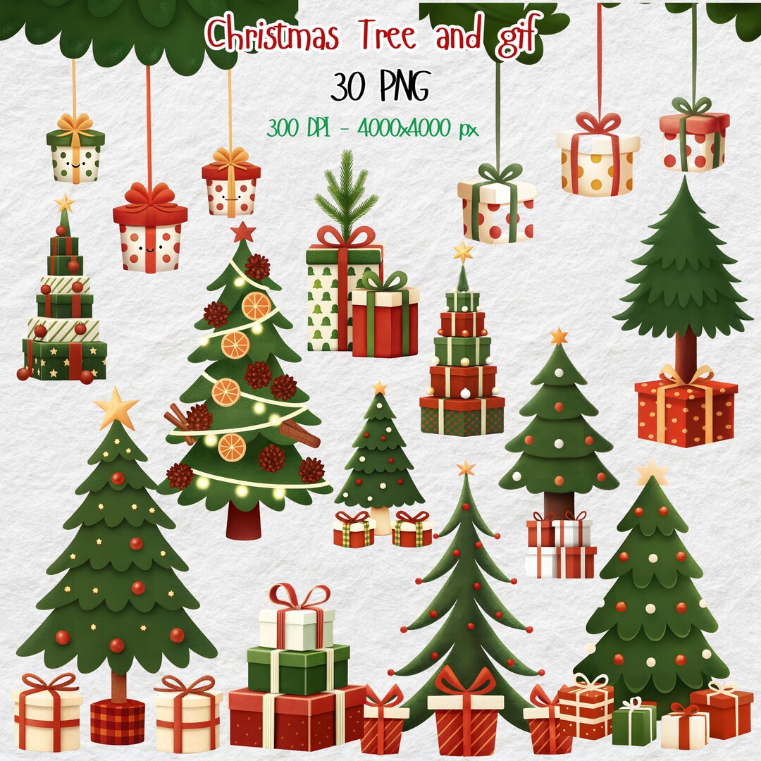 Watercolor Christmas Tree Clipart: Holiday PNG Graphics (commercial Use ...