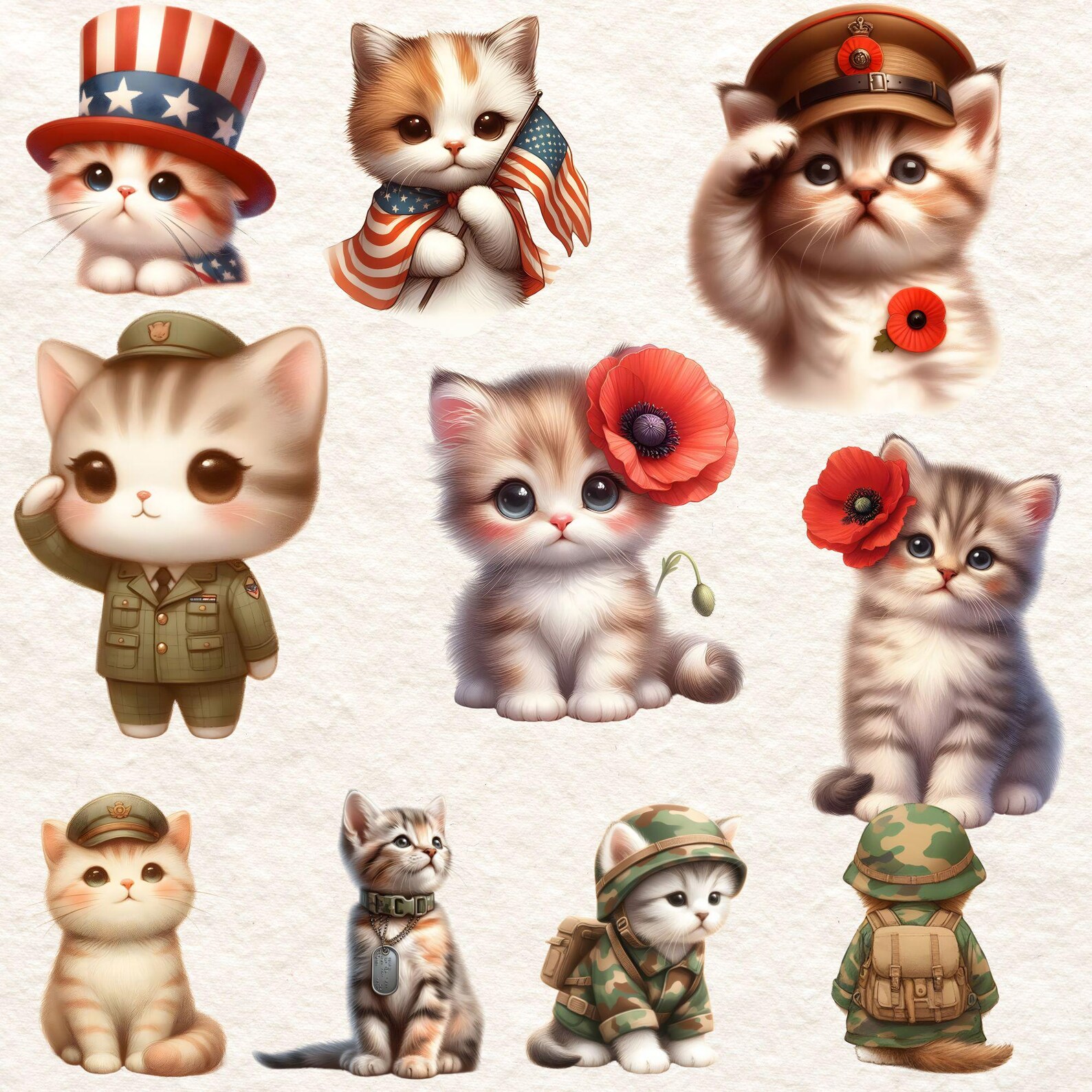 Veterans Cat Clipart Set, Patriotic Cat Clipart, Veterans Day Clipart ...